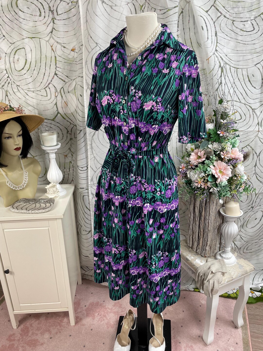 70s Original Floral Power Dress - Etsy