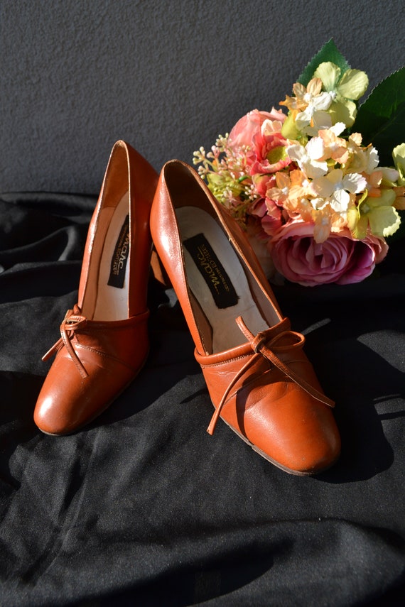 50s 60s Vintage Brown Ribbon Pumps - Gem