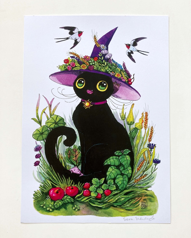 Summer Witch Cat Art Print - Etsy