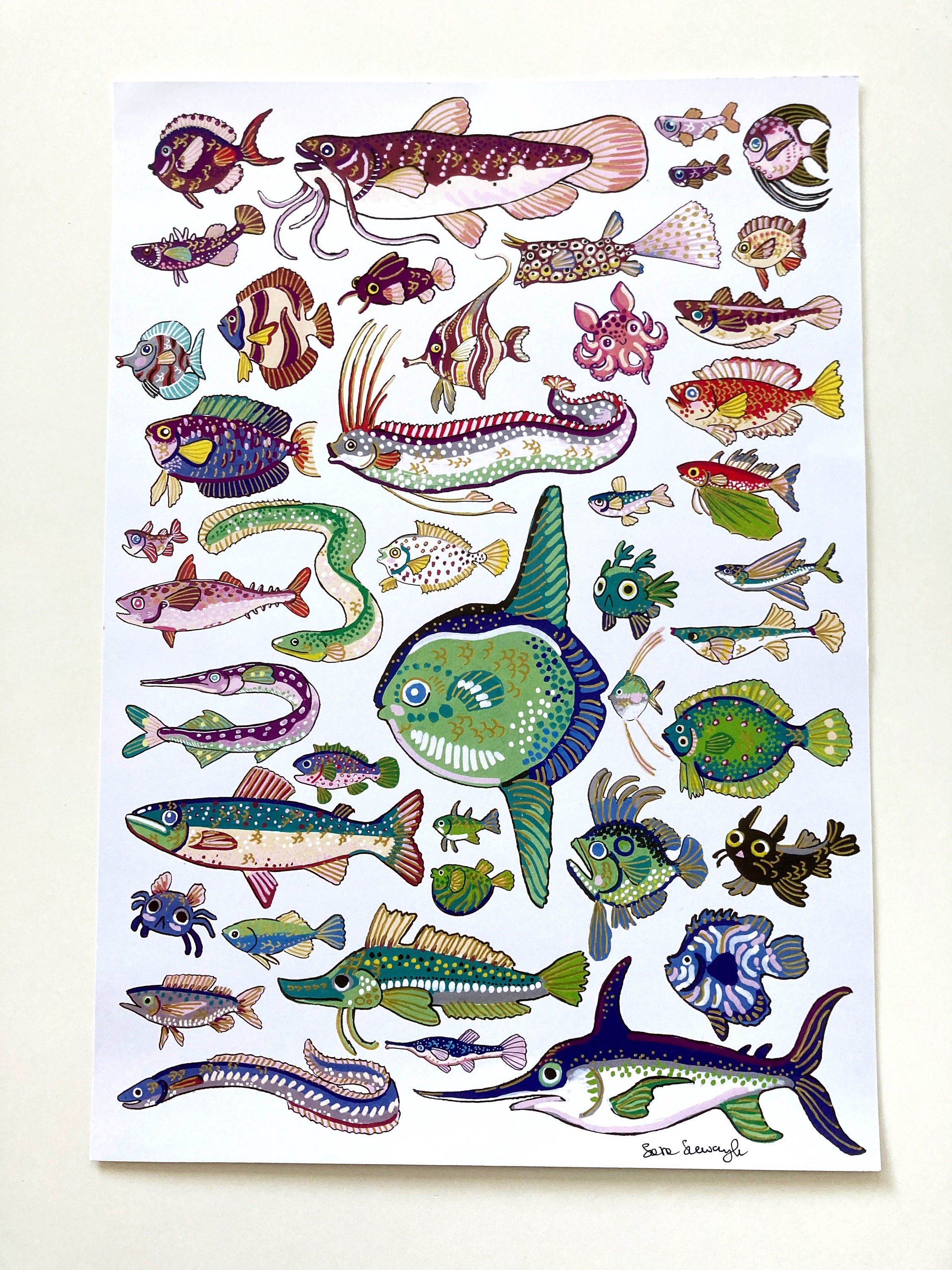 Fishes Big Poster with Golden Details | Etsy