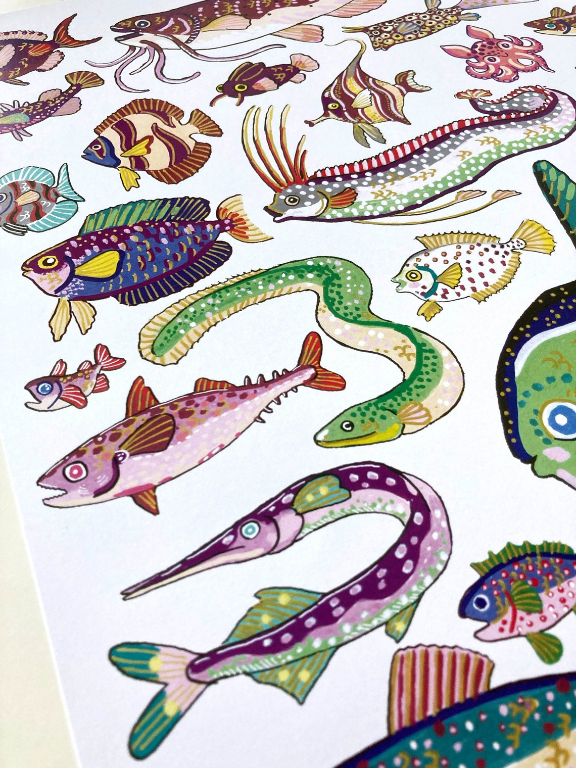 Fishes Big Poster With Golden Details Added by Hand - Etsy