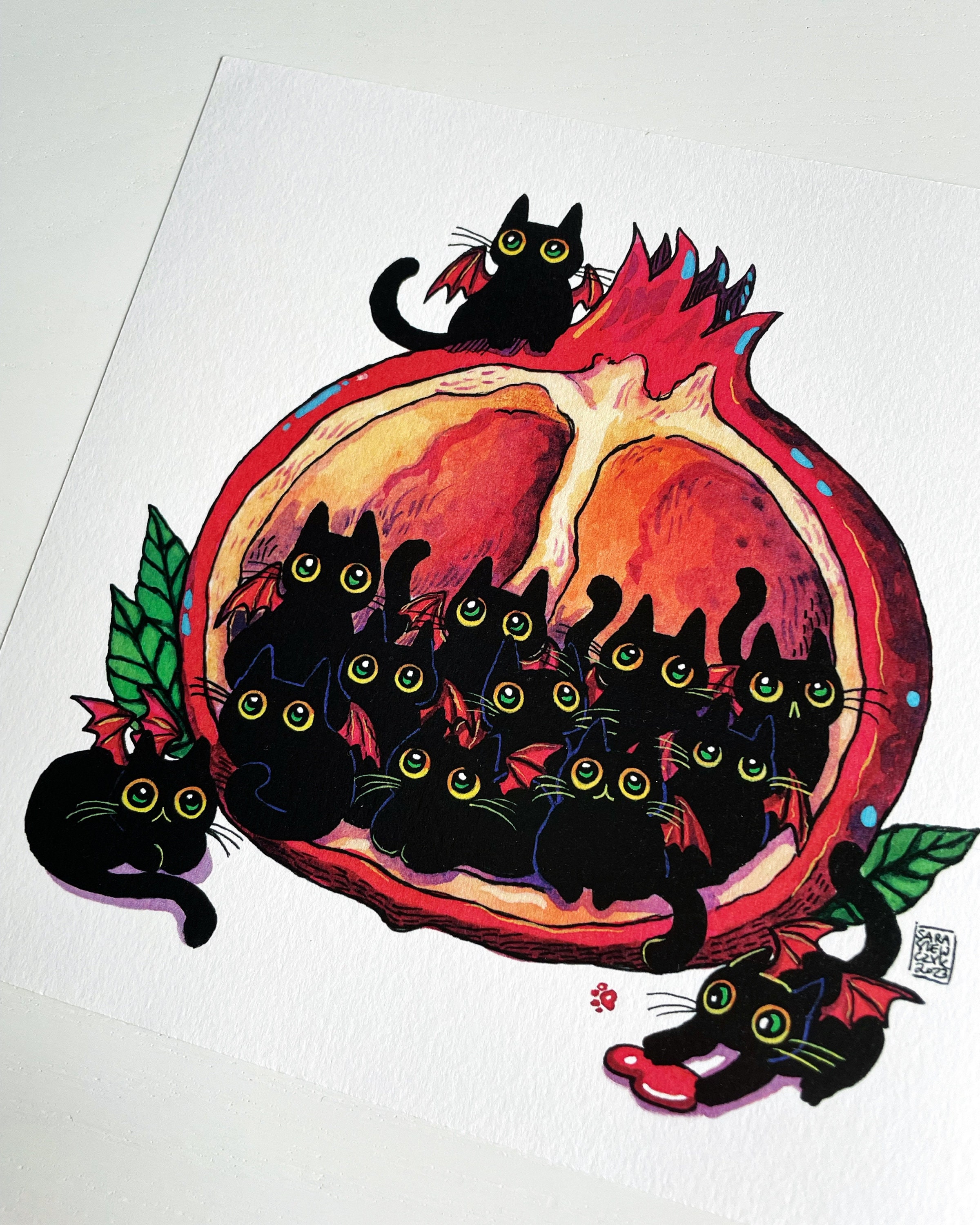 Pomegranate Devilish Cats Art Print - Etsy