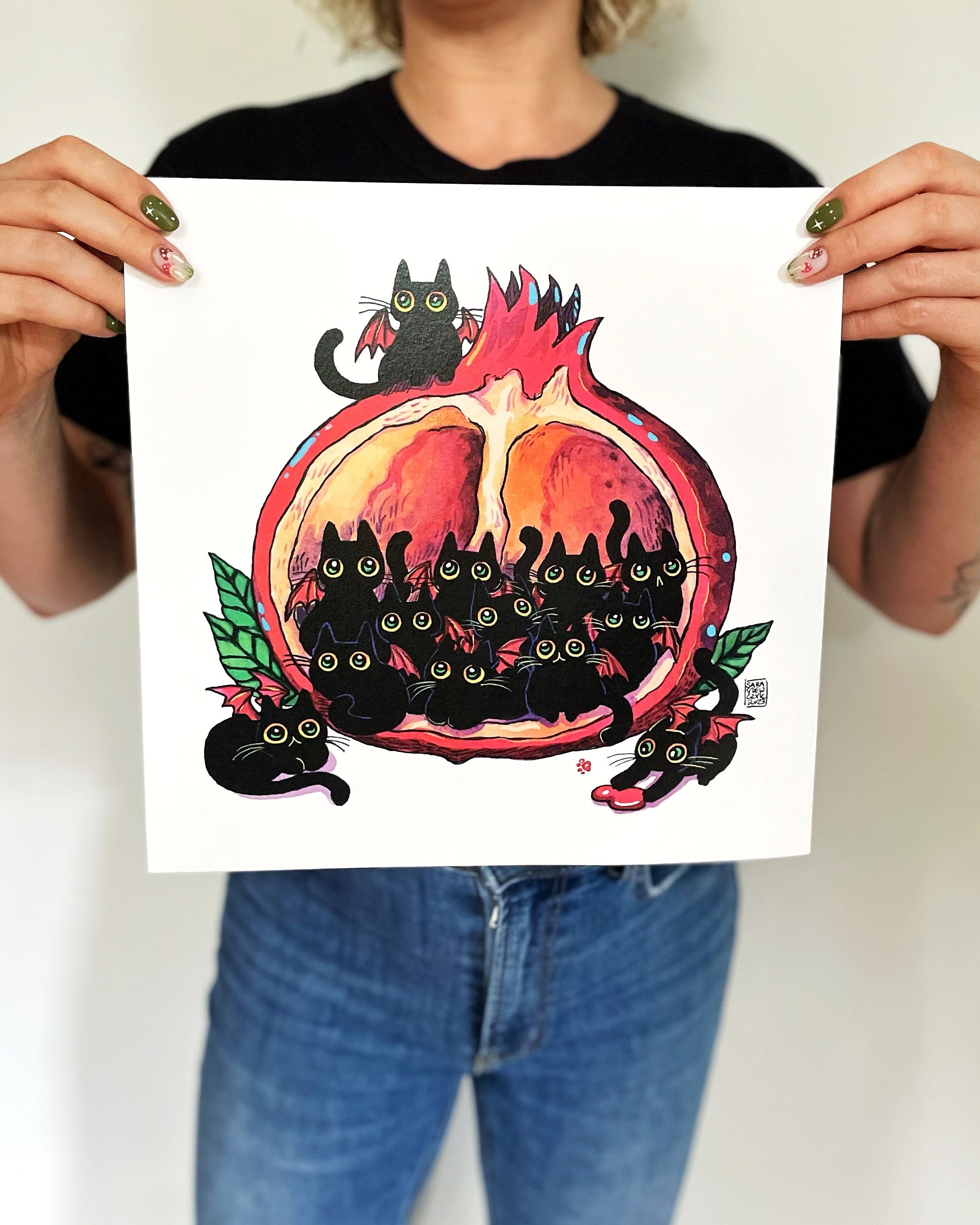Pomegranate Devilish Cats Art Print - Etsy