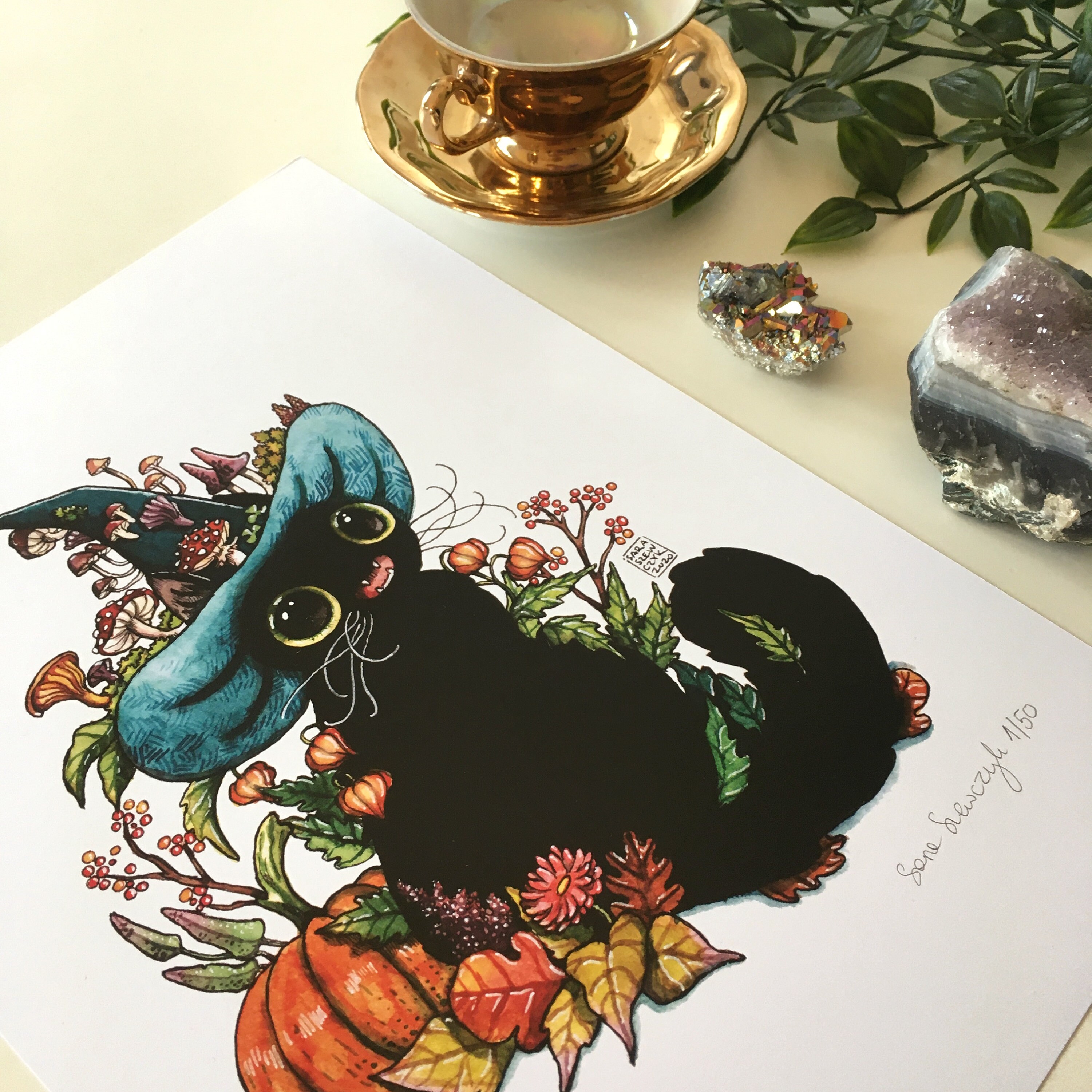 Autumn Witch Cat Art Print - Etsy