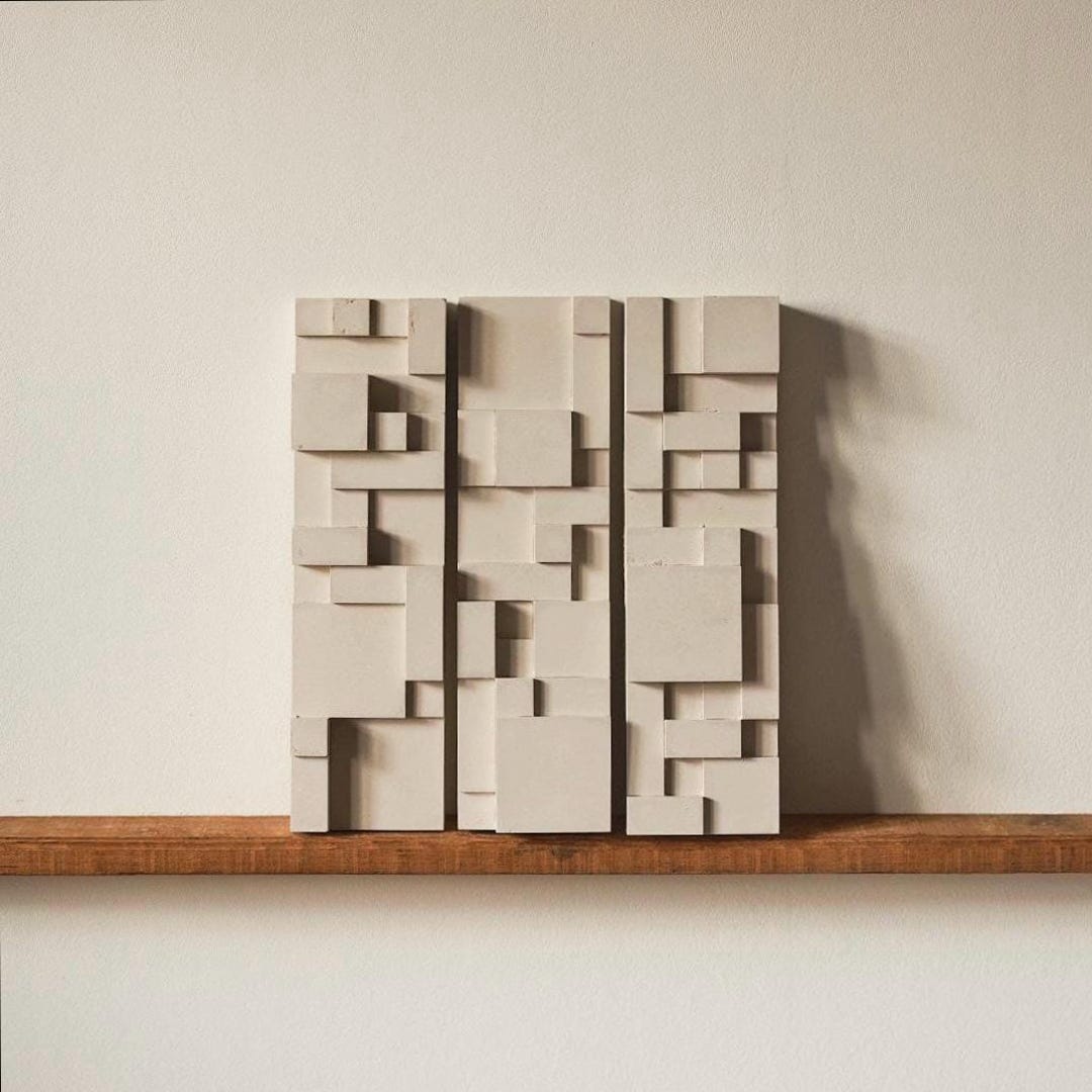 Handmade Concrete Wall Art - White Textured Panels - Etsy