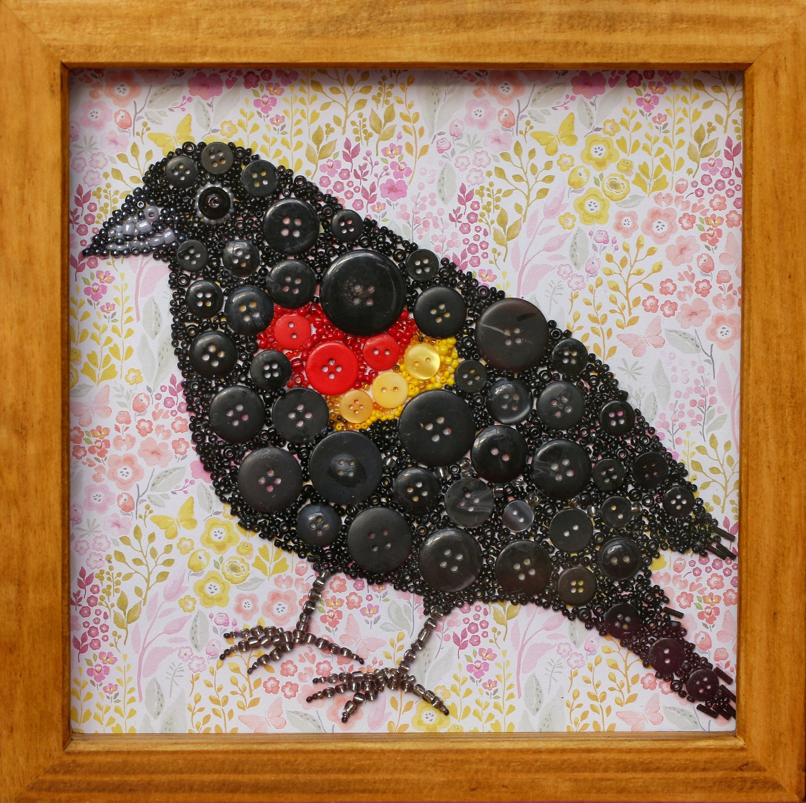 Red Winged Blackbird Button Bird Mosaic. Original Wall Art Gift for ...