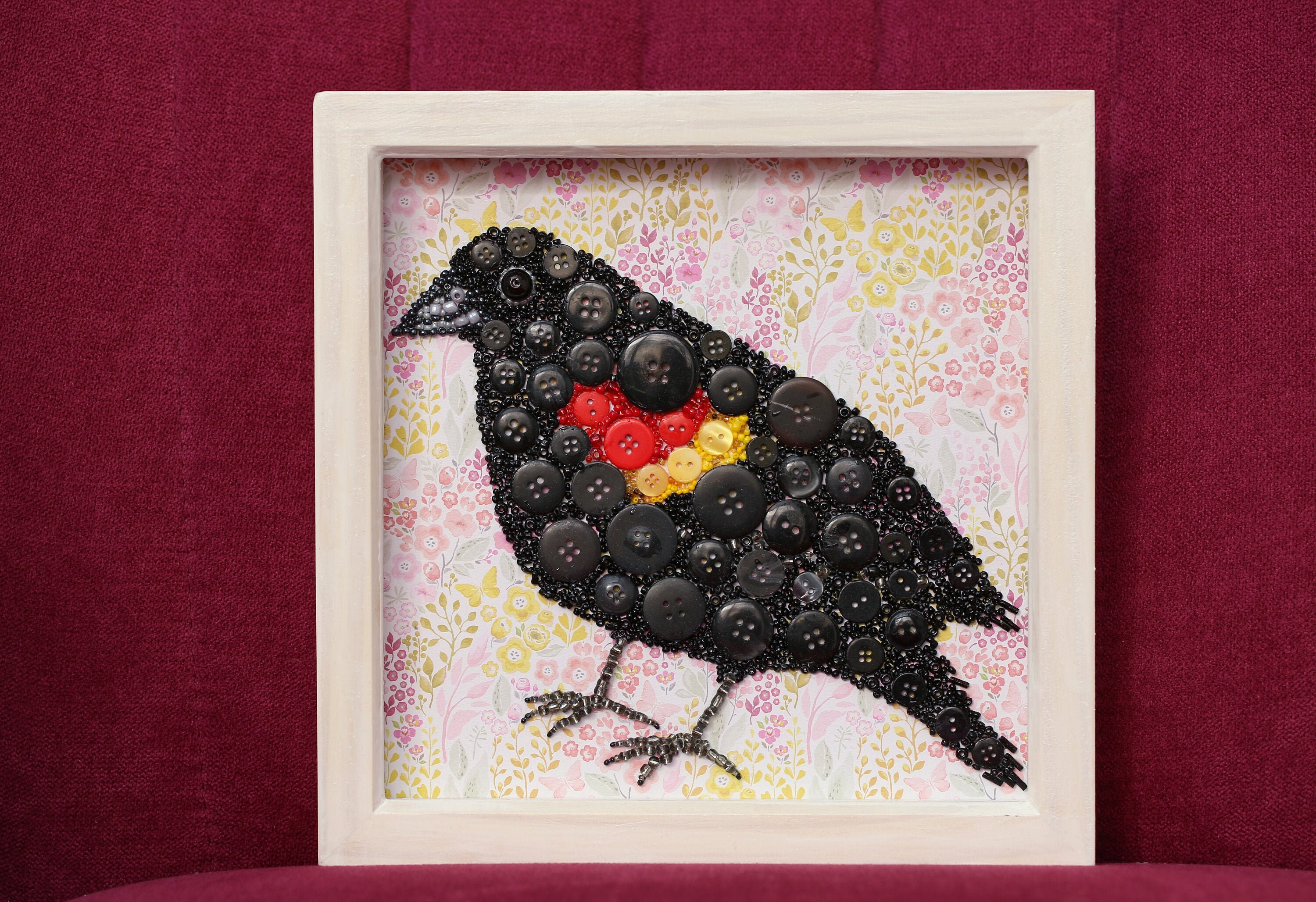 Red Winged Blackbird Button Bird Mosaic. Original Wall Art Gift for ...