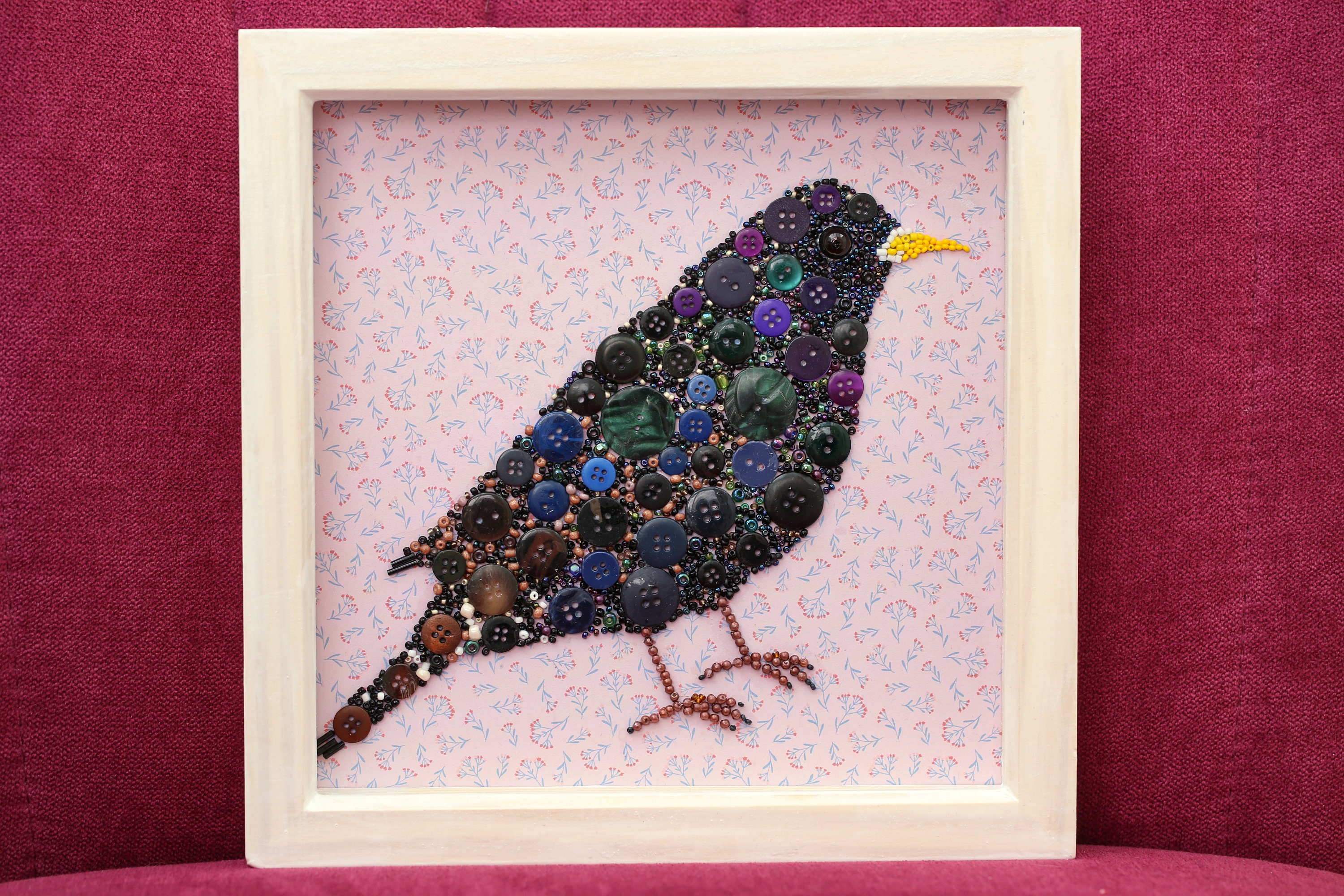 Unique Starling button bird art mosaic. Original wall art gift | Etsy