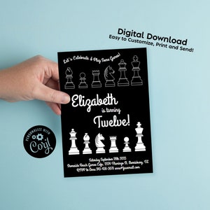 Chess Birthday Party Invitation: Editable Board Game (digital Download ...