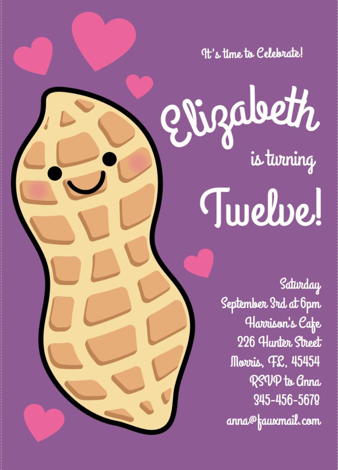 Peanut Invitation Birthday Party Editable Digital Download Kids Cute ...