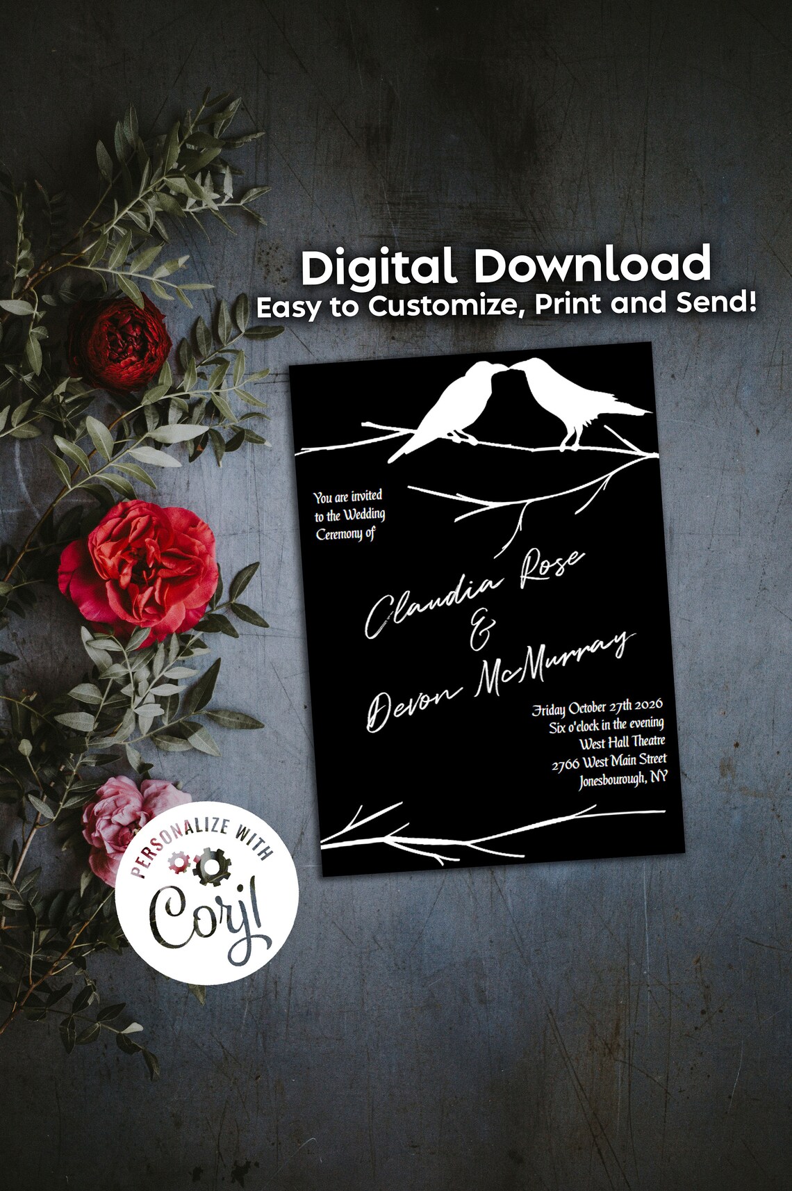 Raven Crows Gothic Wedding Invitation Editable Digital Download ...