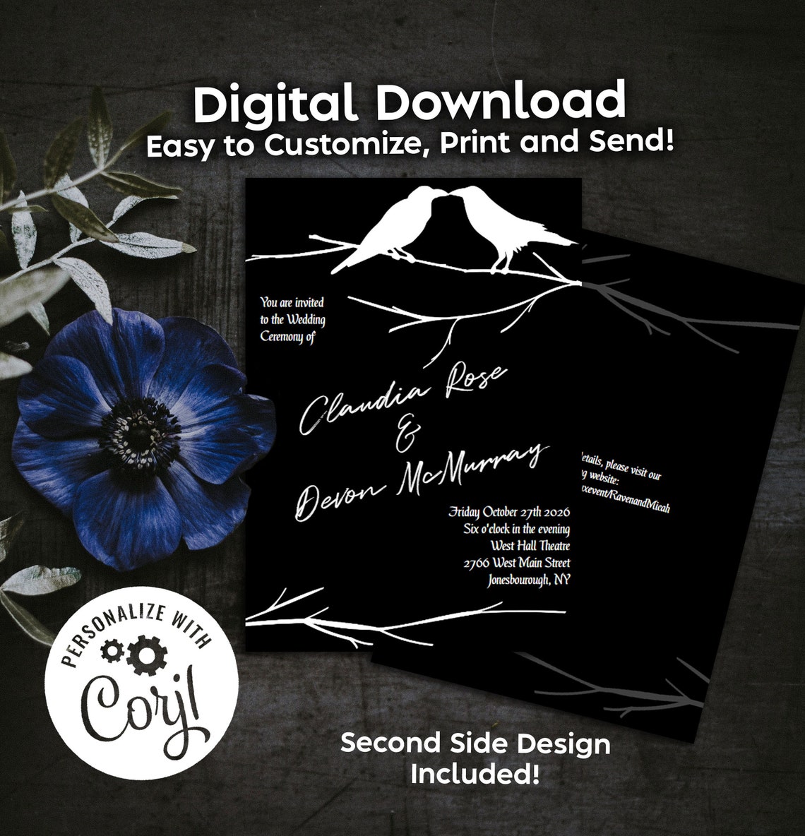 Raven Crows Gothic Wedding Invitation Editable Digital Download ...