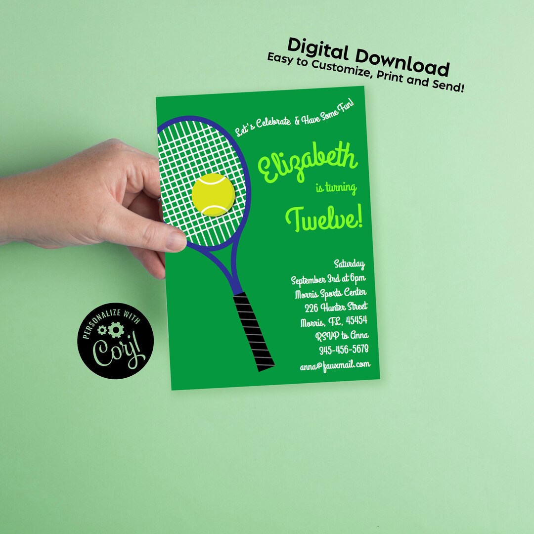Tennis Sports Invitation Editable Digital Download Birthday Party Kids ...