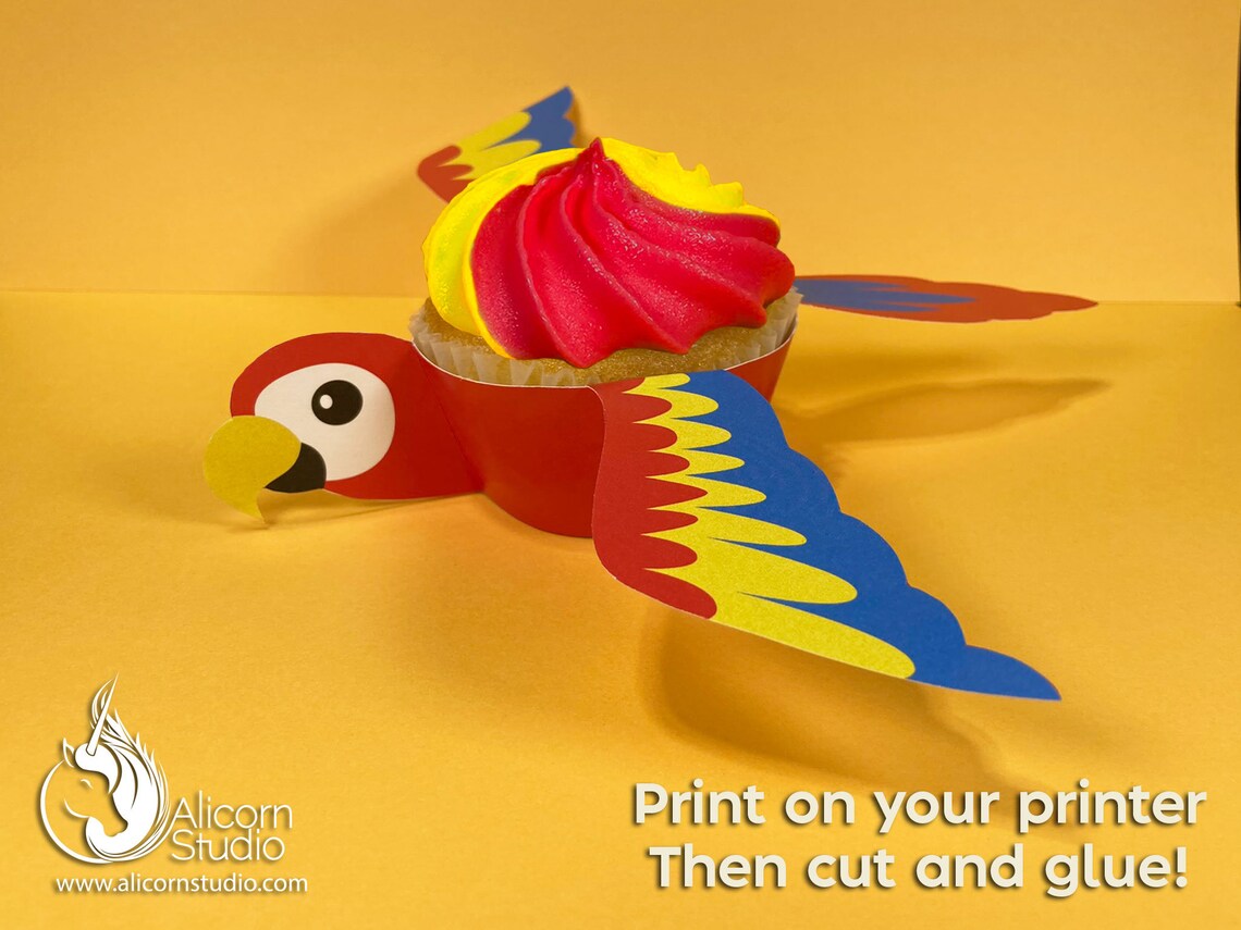 Printable Parrot Cupcake Wrap Digital File Print and Cut Pirate Party ...