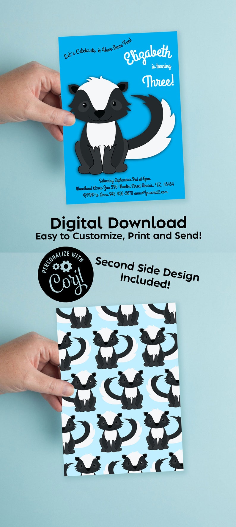 Skunk Birthday Party Invitation Editable Digital Download Cute - Etsy