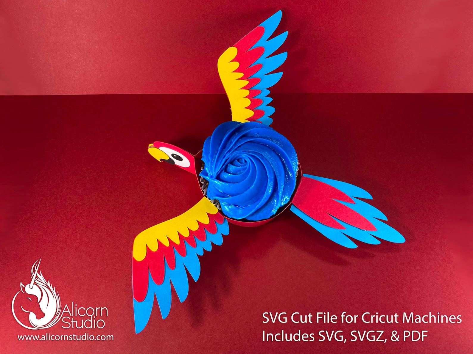 Cricut Parrot Cupcake Wrapper: 3D Rainbow Macaw SVG Cut File (digital ...