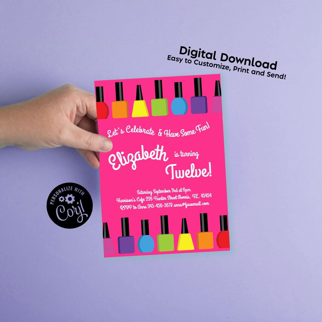 Spa Nail Painting Invitation Birthday Party Editable Digital Download ...