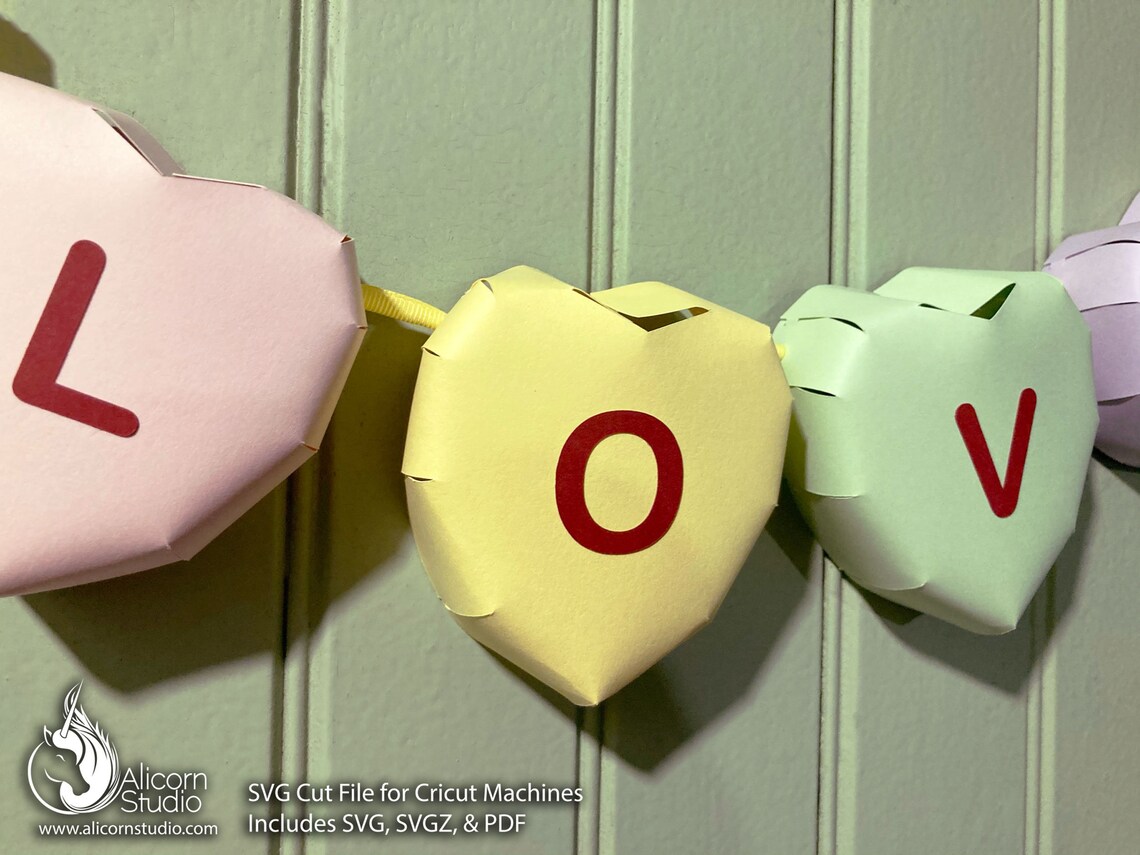 3D Paper Candy Hearts Valentine's Day Banner Bunting SVG - Etsy