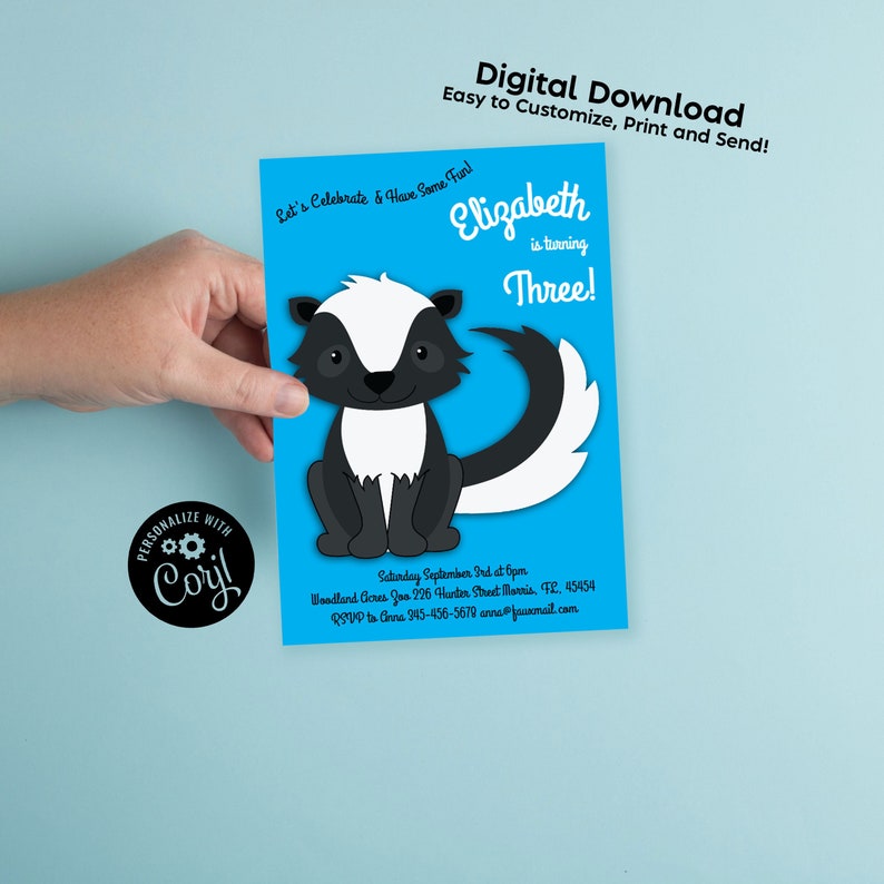 Skunk Birthday Party Invitation Editable Digital Download Cute - Etsy