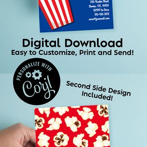 Popcorn Movie Theater Invitation Birthday Party Editable Digital ...