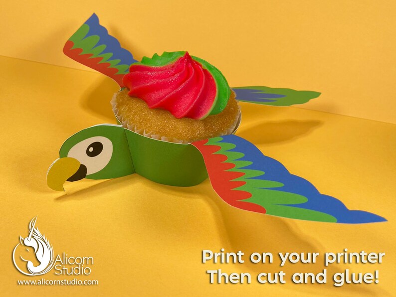 Printable Parrot Cupcake Wrap Digital File Print and Cut Pirate Party ...