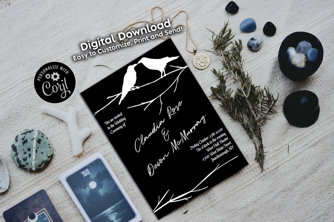 Raven Crows Gothic Wedding Invitation Editable Digital Download ...
