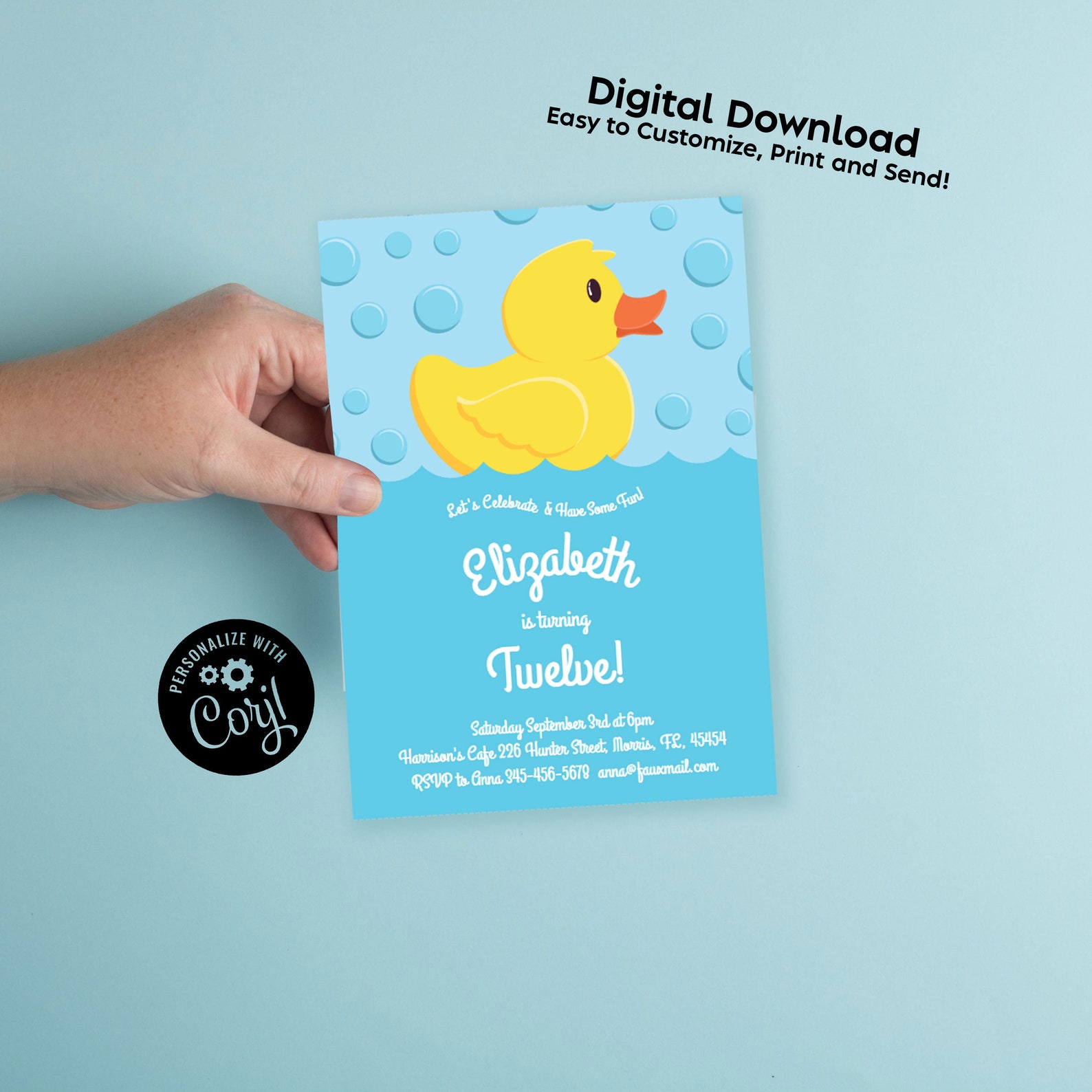 Rubber Ducky Invitation Baby Shower Birthday Party Editable Digital ...