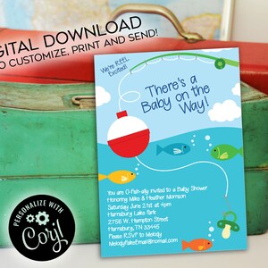 Fishing Baby Shower Invitation Editable Digital Fish Fisherman Download ...