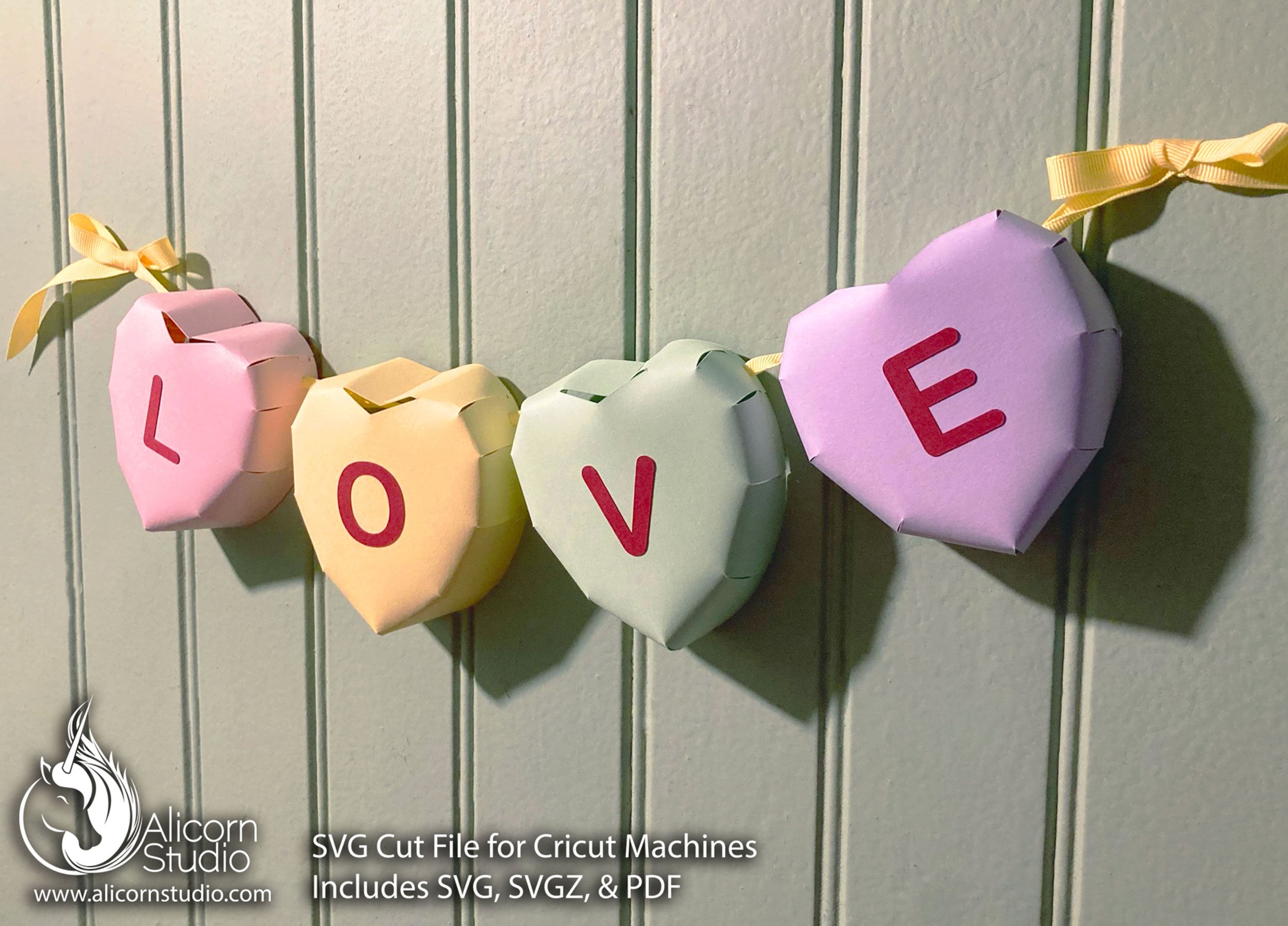 3D Paper Candy Hearts Valentine's Day Banner Bunting SVG - Etsy