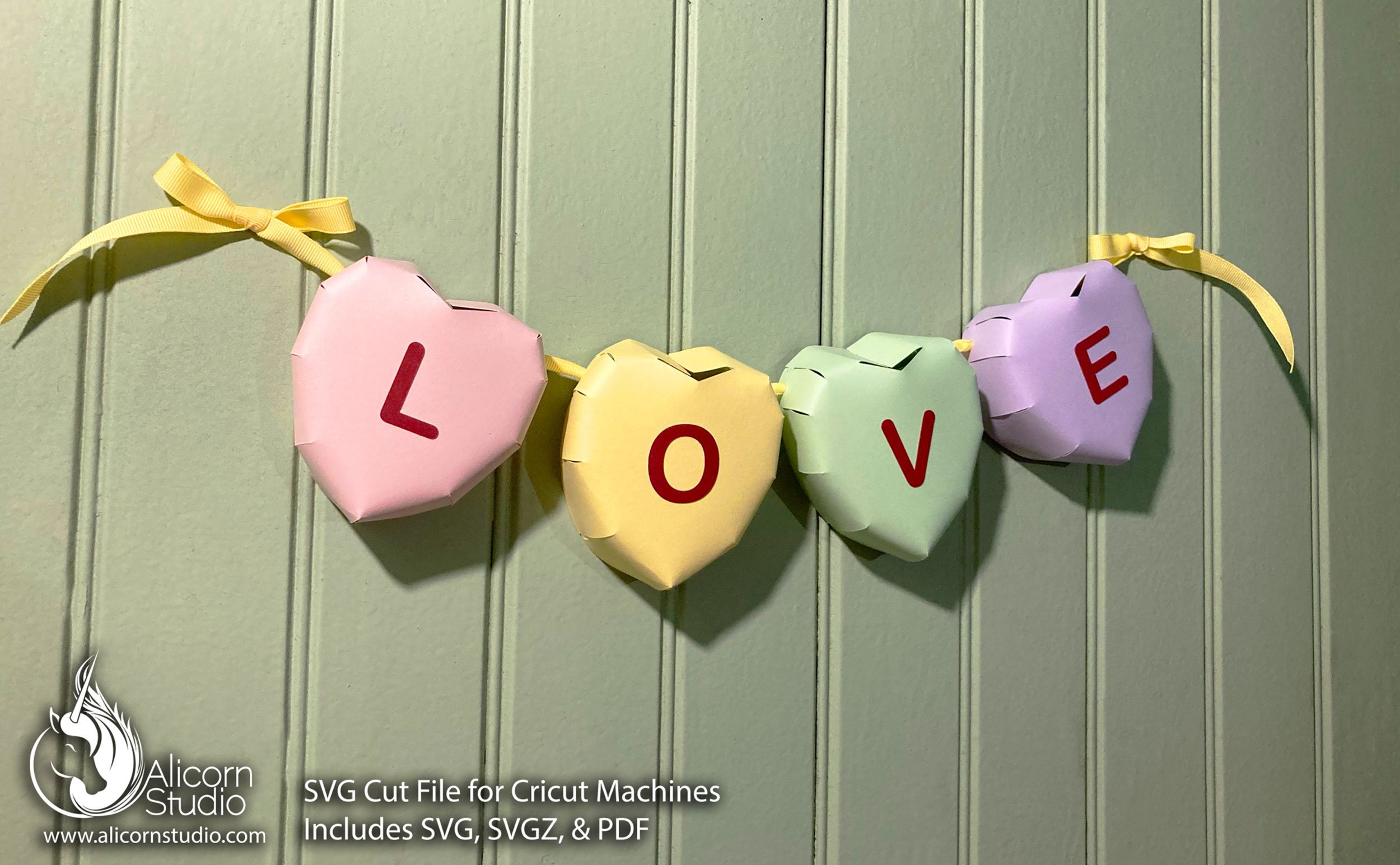 3D Paper Candy Hearts Valentine's Day Banner Bunting SVG - Etsy