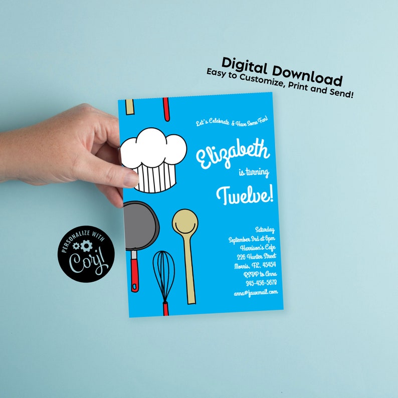 Chef Cooking Birthday Party Invitation Editable Digital - Etsy