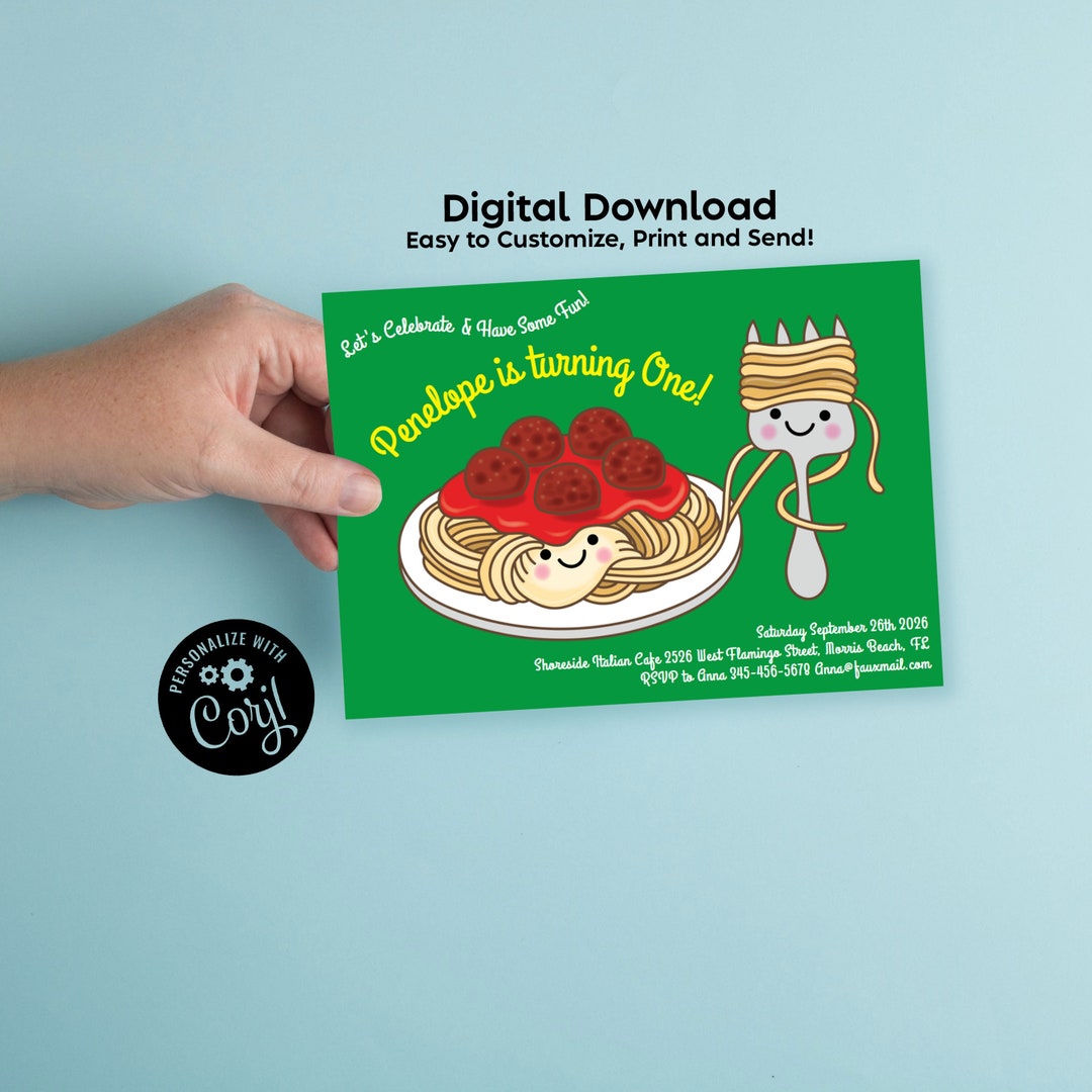 Spaghetti Noodles Pasta Invitation Birthday Party Editable Digital ...