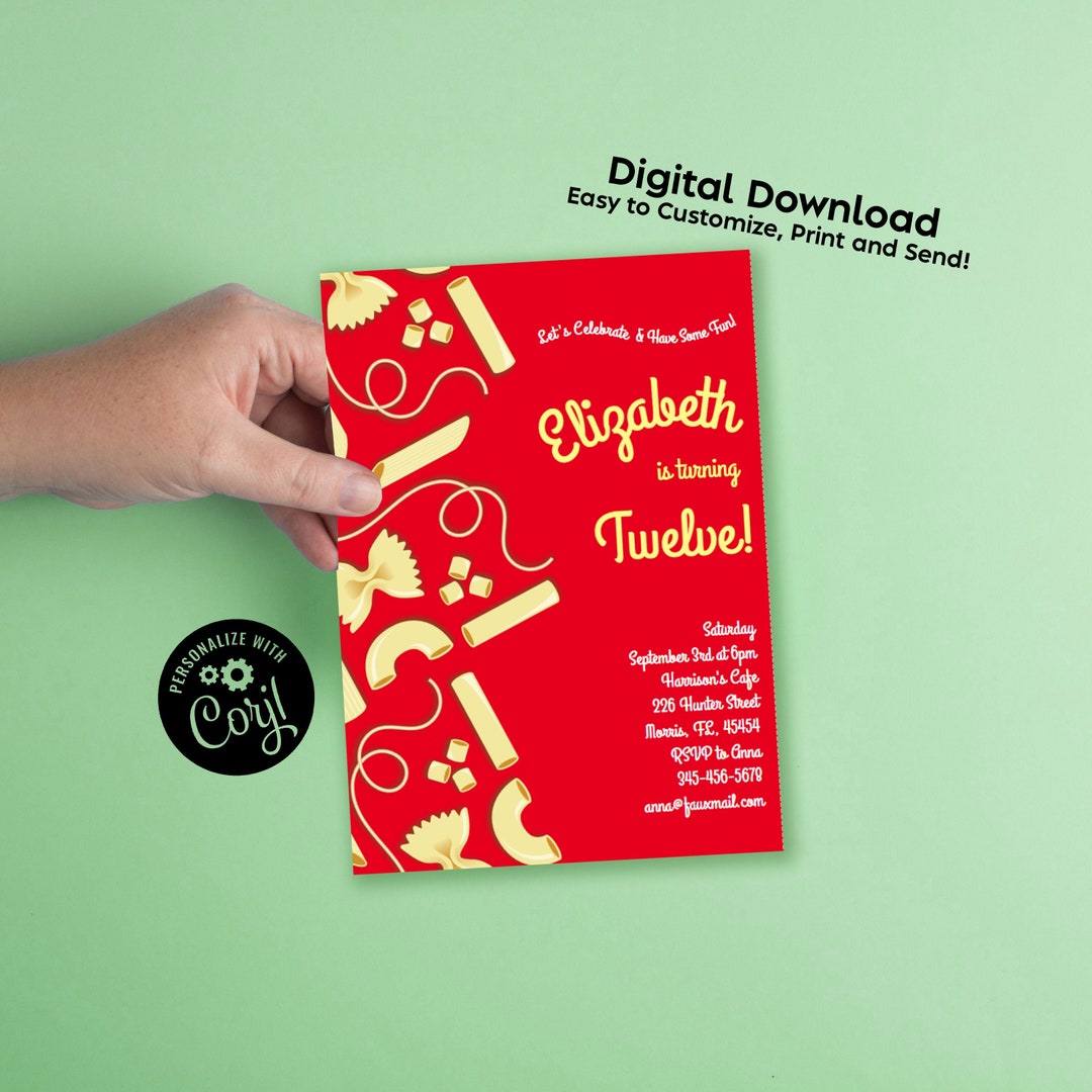 Noodles Pasta Invitation Birthday Party Editable Digital Download ...