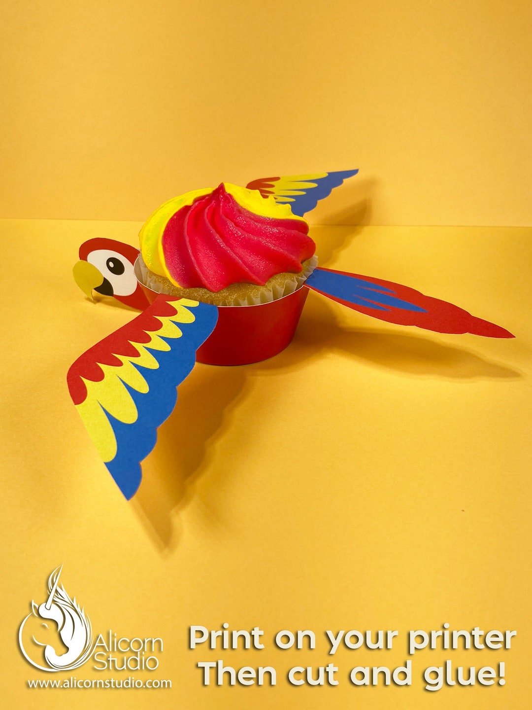 Printable Parrot Cupcake Wrap Digital File Print and Cut Pirate Party ...