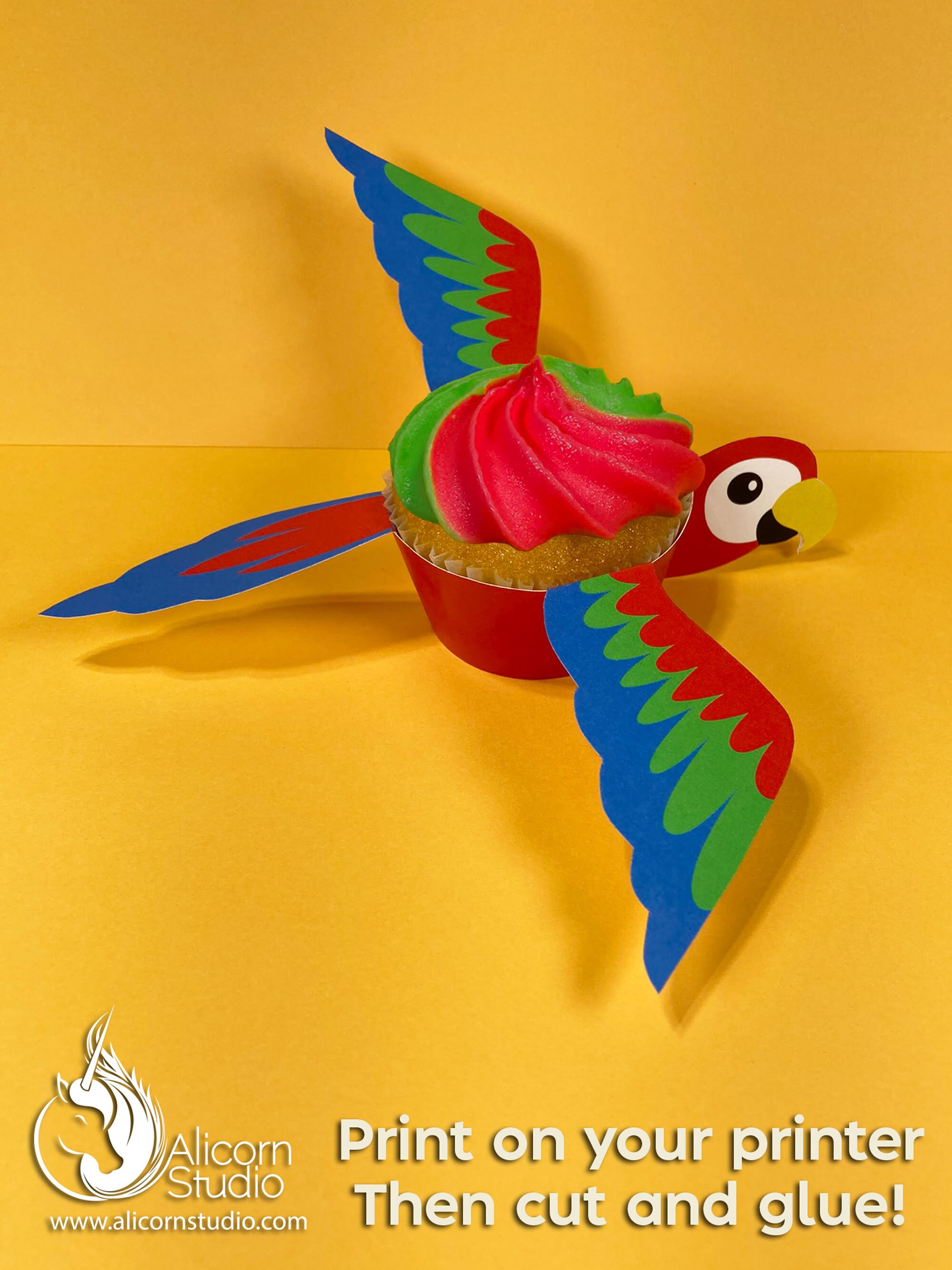 Printable Parrot Cupcake Wrap Digital File Print and Cut Pirate Party ...