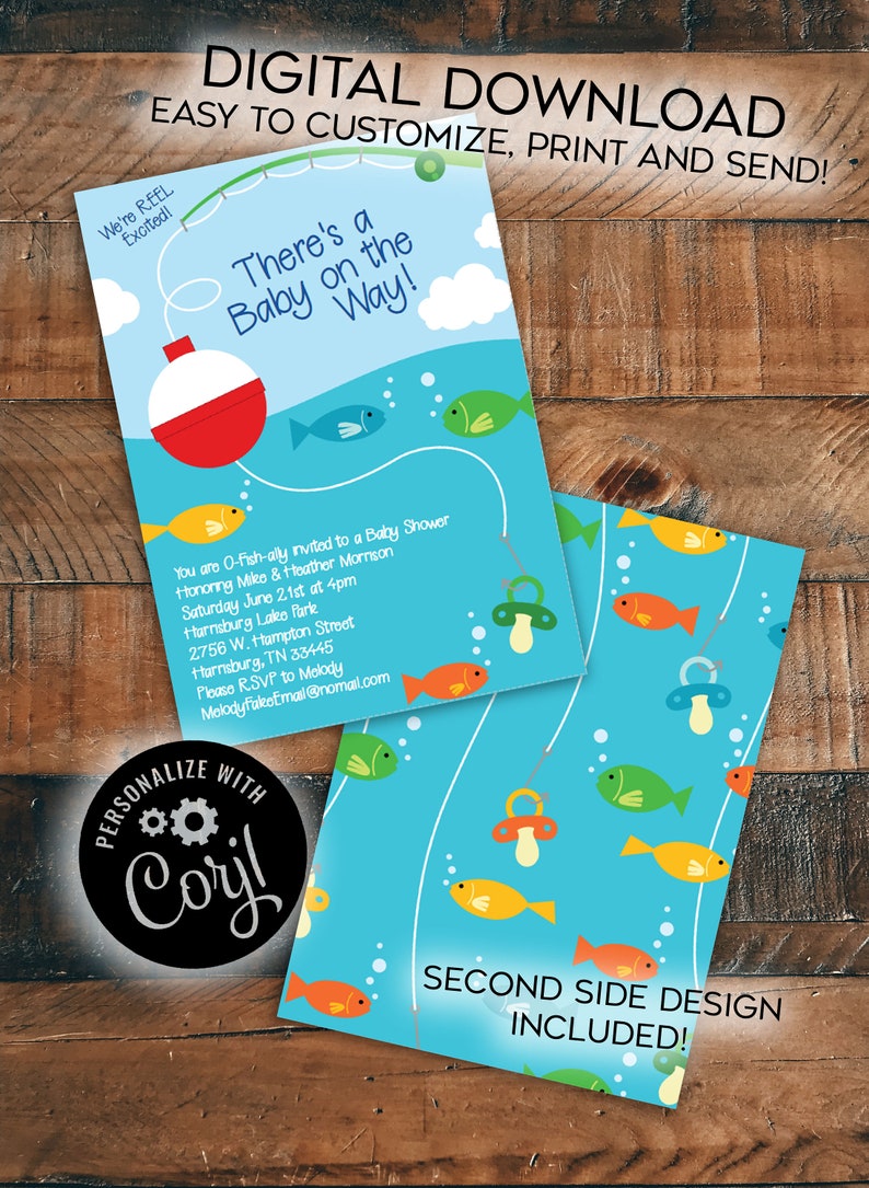 Fishing Baby Shower Invitation Editable Digital Fish Fisherman Download ...
