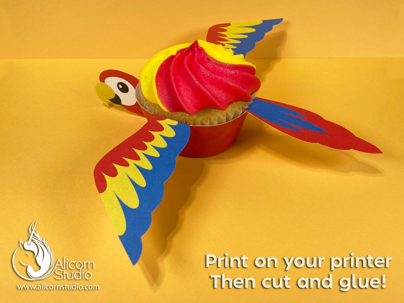 Printable Parrot Cupcake Wrap Digital File Print and Cut Pirate Party ...