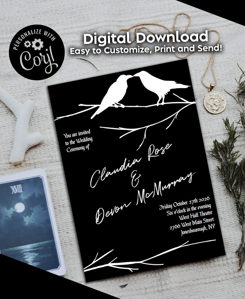 Raven Crows Gothic Wedding Invitation Editable Digital Download ...