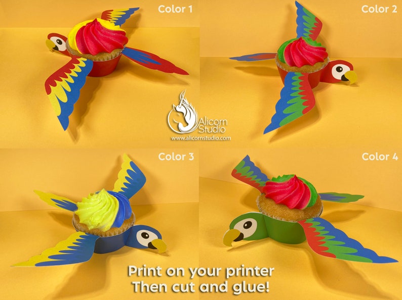 Printable Parrot Cupcake Wrap Digital File Print and Cut Pirate Party ...