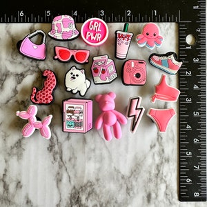 New Trending Pink and White Croc Compatible Shoe Charms, Clog Charms ...