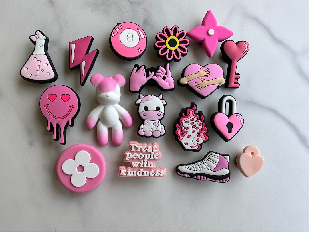New Trending Pink and White Croc Compatible Shoe Charms, Clog Charms ...