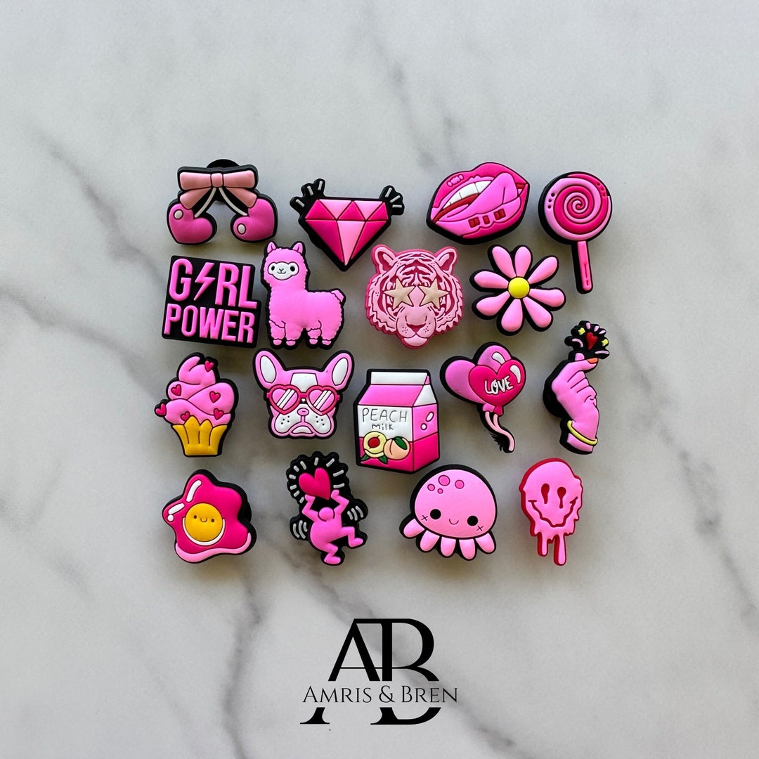 New Trending Pink and White Croc Compatible Shoe Charms, Clog Charms ...