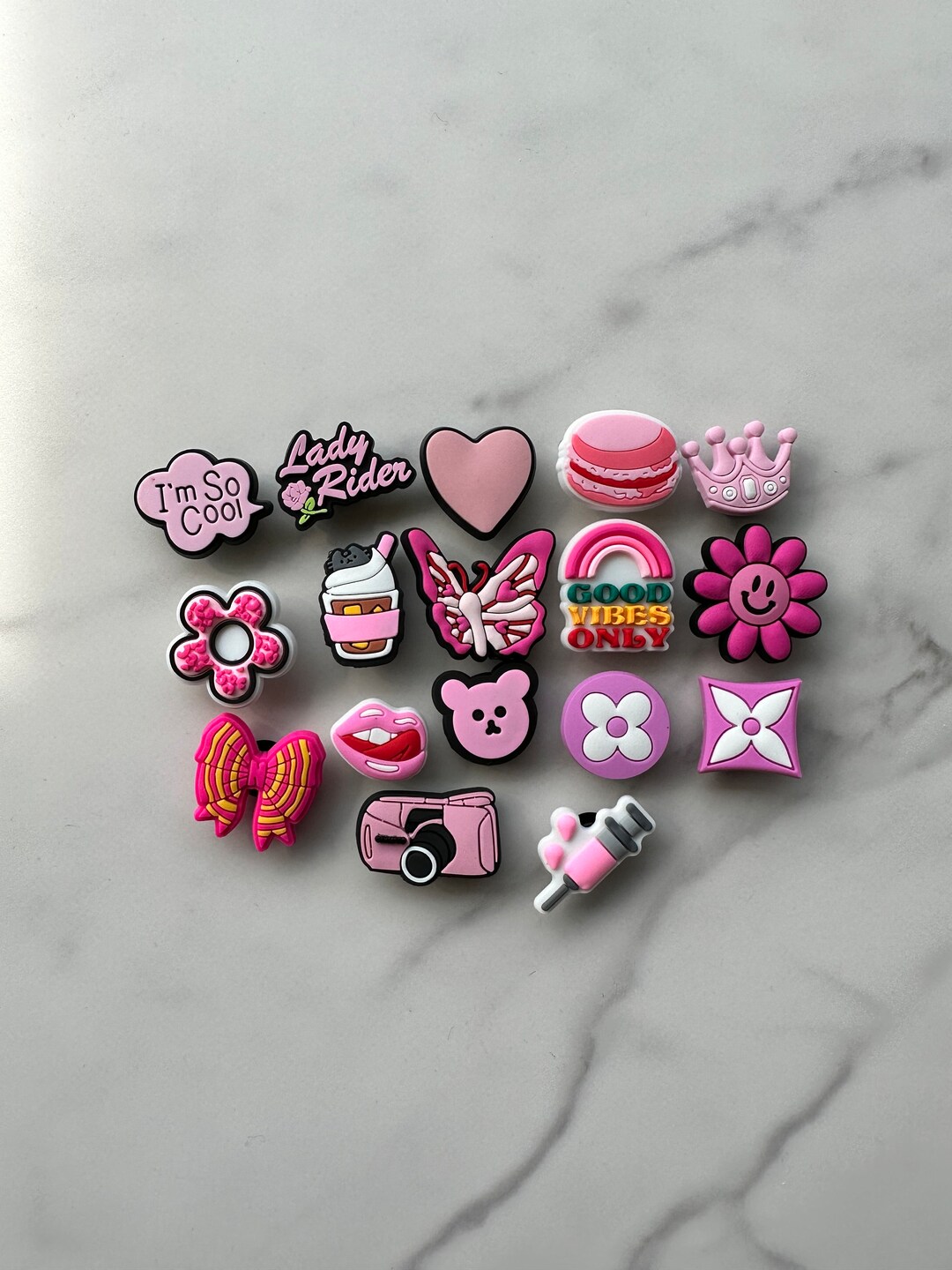 New Trending Pink and White Croc Compatible Shoe Charms, Clog Charms ...