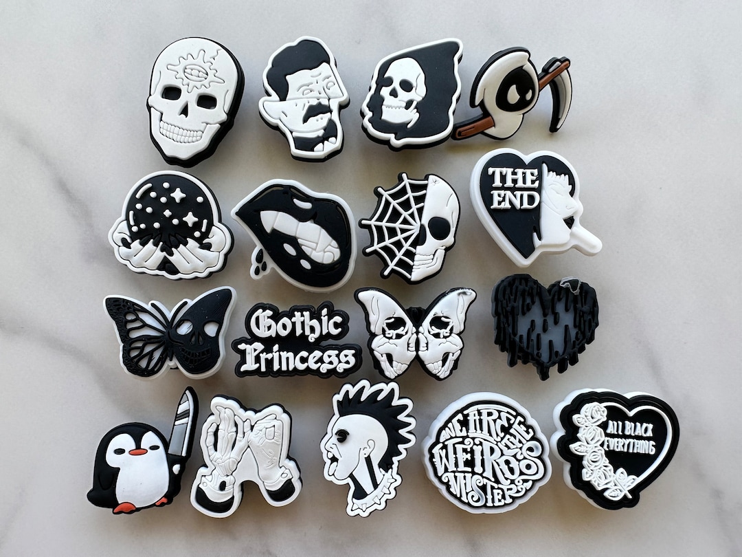 Black and White Gothic Croc Compatible Charms, GOTHIC PRINCESS Charms ...