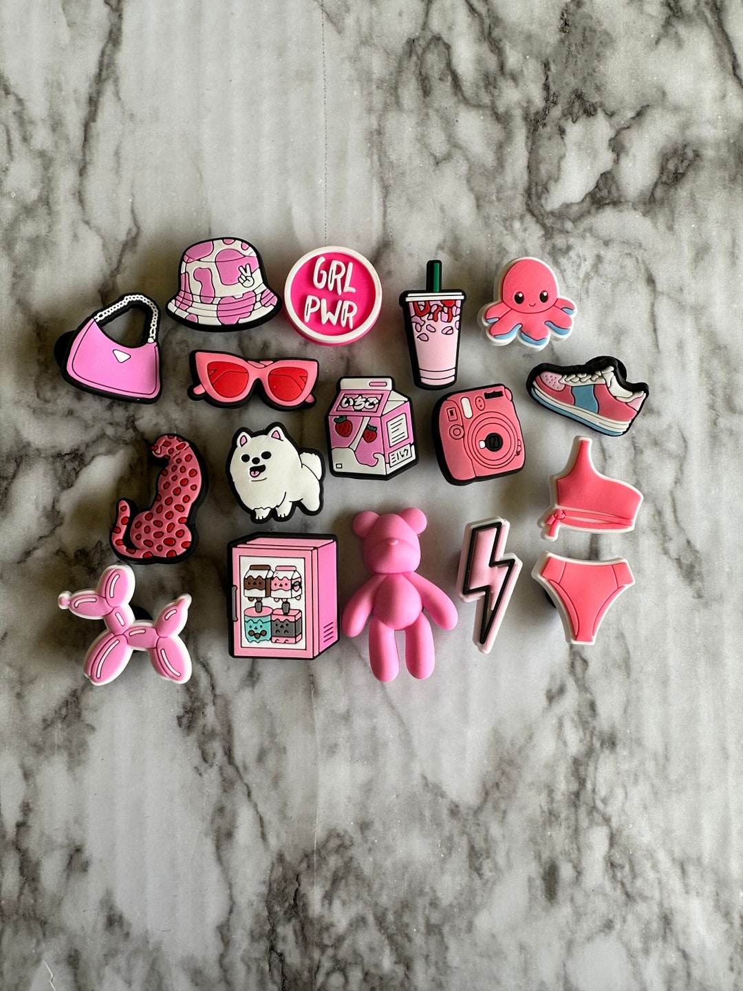 New Trending Pink and White Croc Compatible Shoe Charms, Clog Charms ...