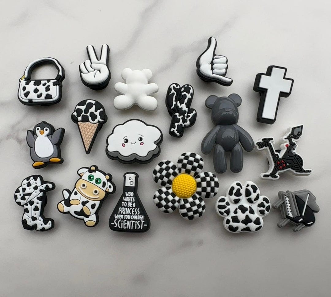 Black and White Cow Print Croc Compatible Charms, Retro Checkered Shoe ...