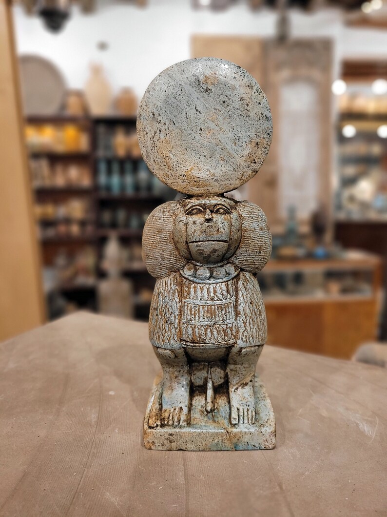 Hand-carved Thoth Egyptian God Baboon Statue With Moon Disk - Etsy