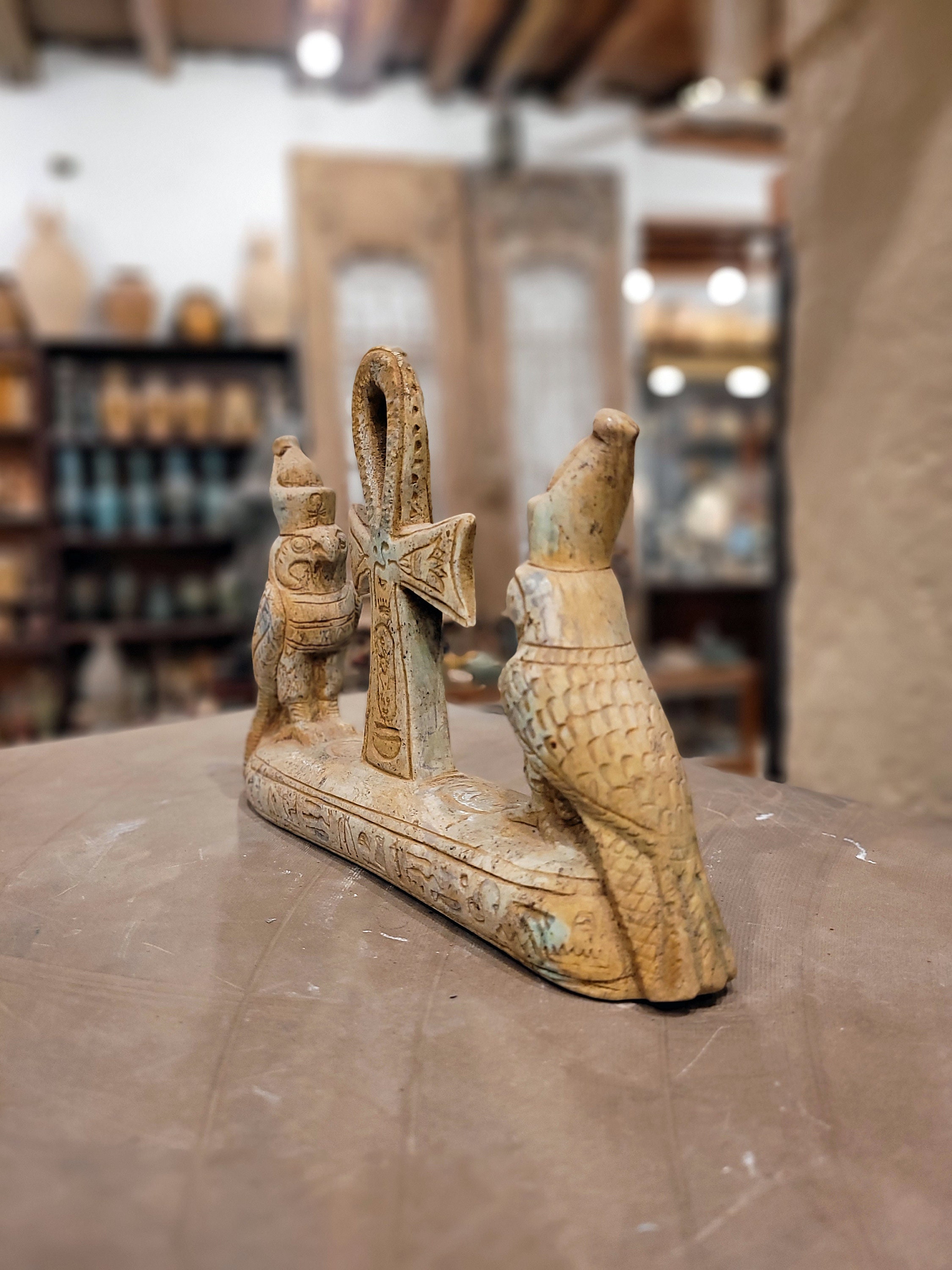 Egyptian Horus Falcon and Ankh Statue Handmade Stone Sculpture - Etsy