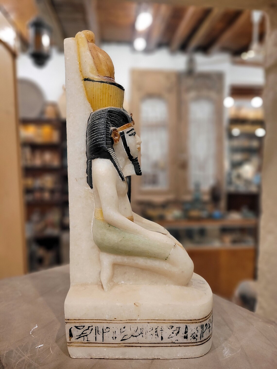 Hand-painted Alabaster Kneeling Egyptian King Statue Ancient Egyptian ...
