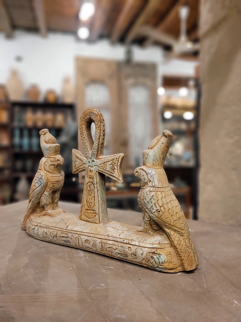 Egyptian Horus Falcon and Ankh Statue Handmade Stone Sculpture - Etsy